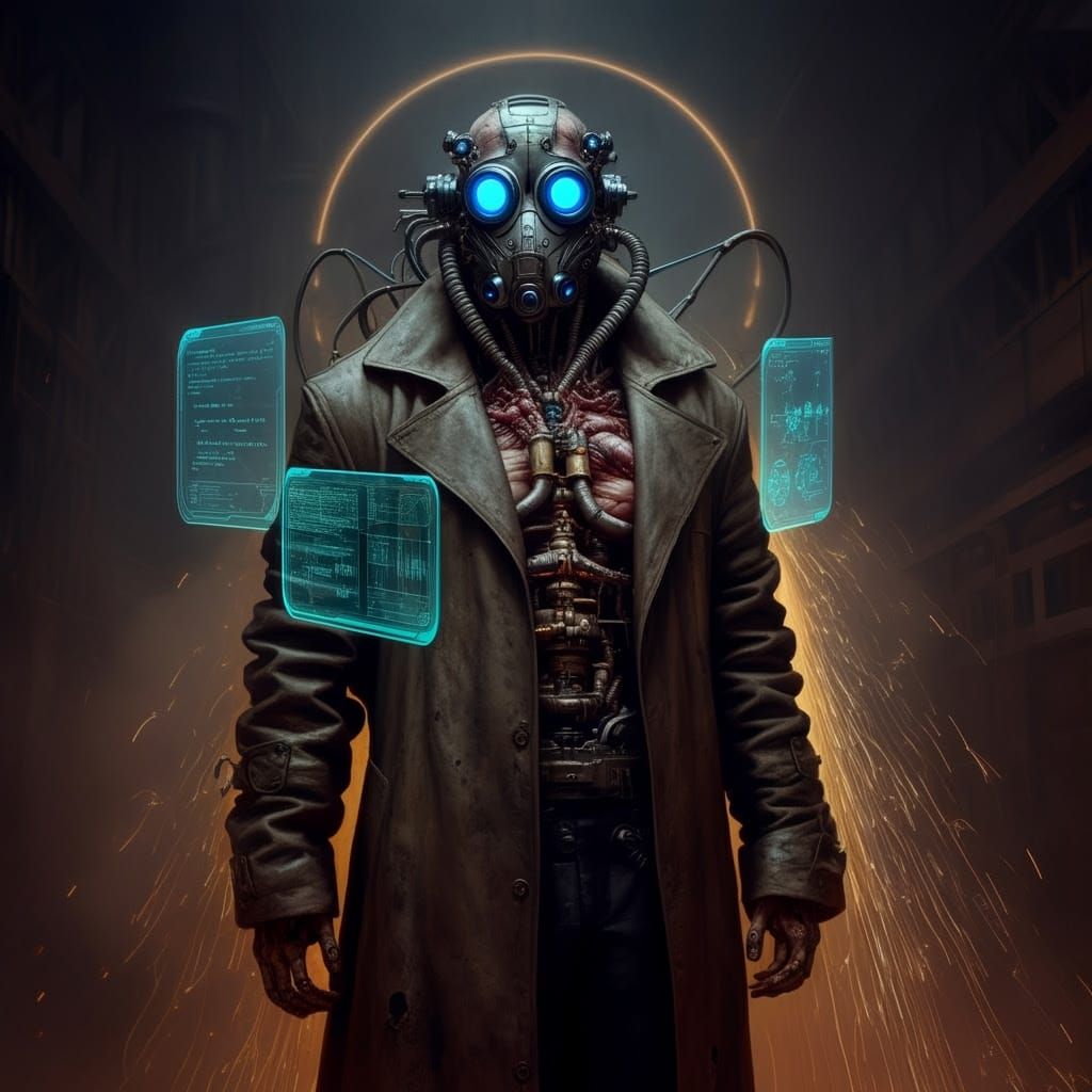 Cybernetic Posthuman Engineer in Dark, Gritty Dyst... - AI Art