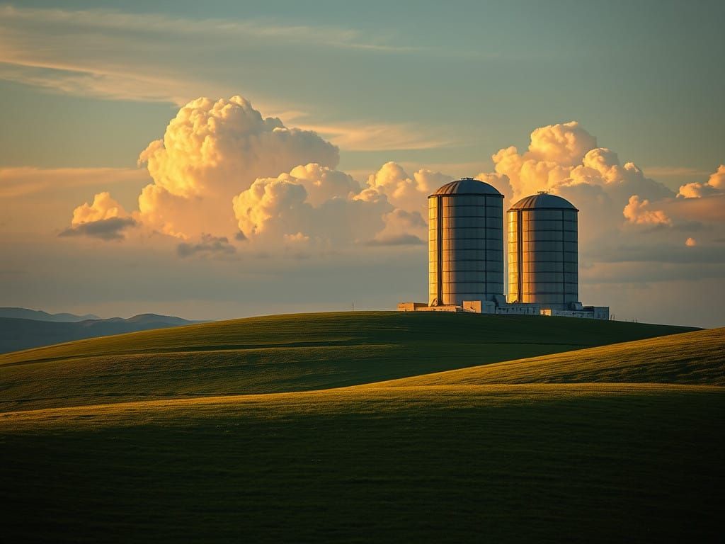 Windows bliss wallpaper and two launch silos for intercontinental missiles.