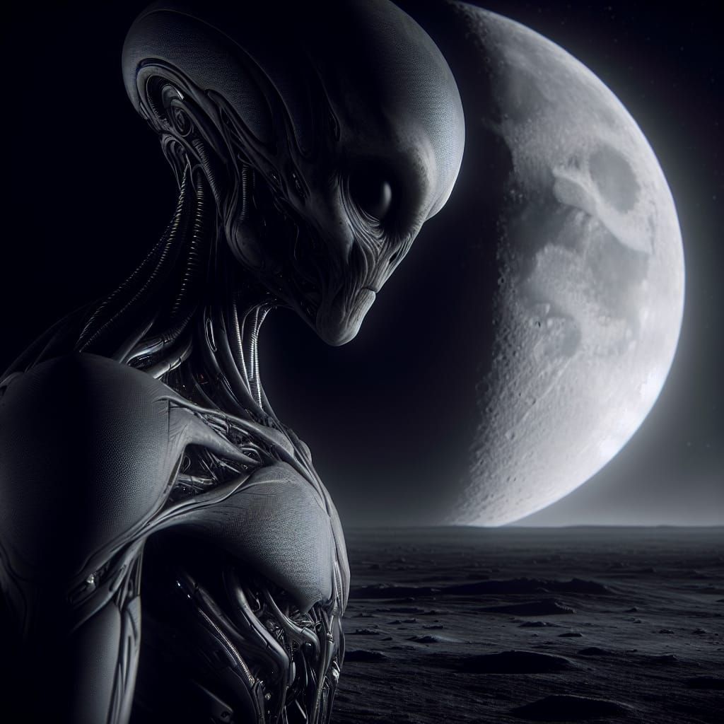 Dark synth,a bioengineered gray alien on the dark side of the moon - AI ...