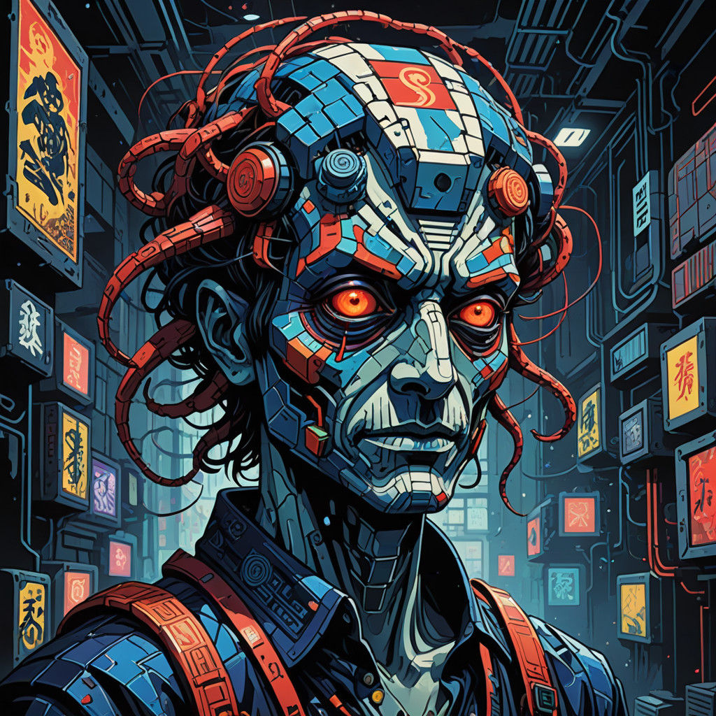 Rubik's Cube head. surrealism analogous colors Tim Burton Dan Mumford ...