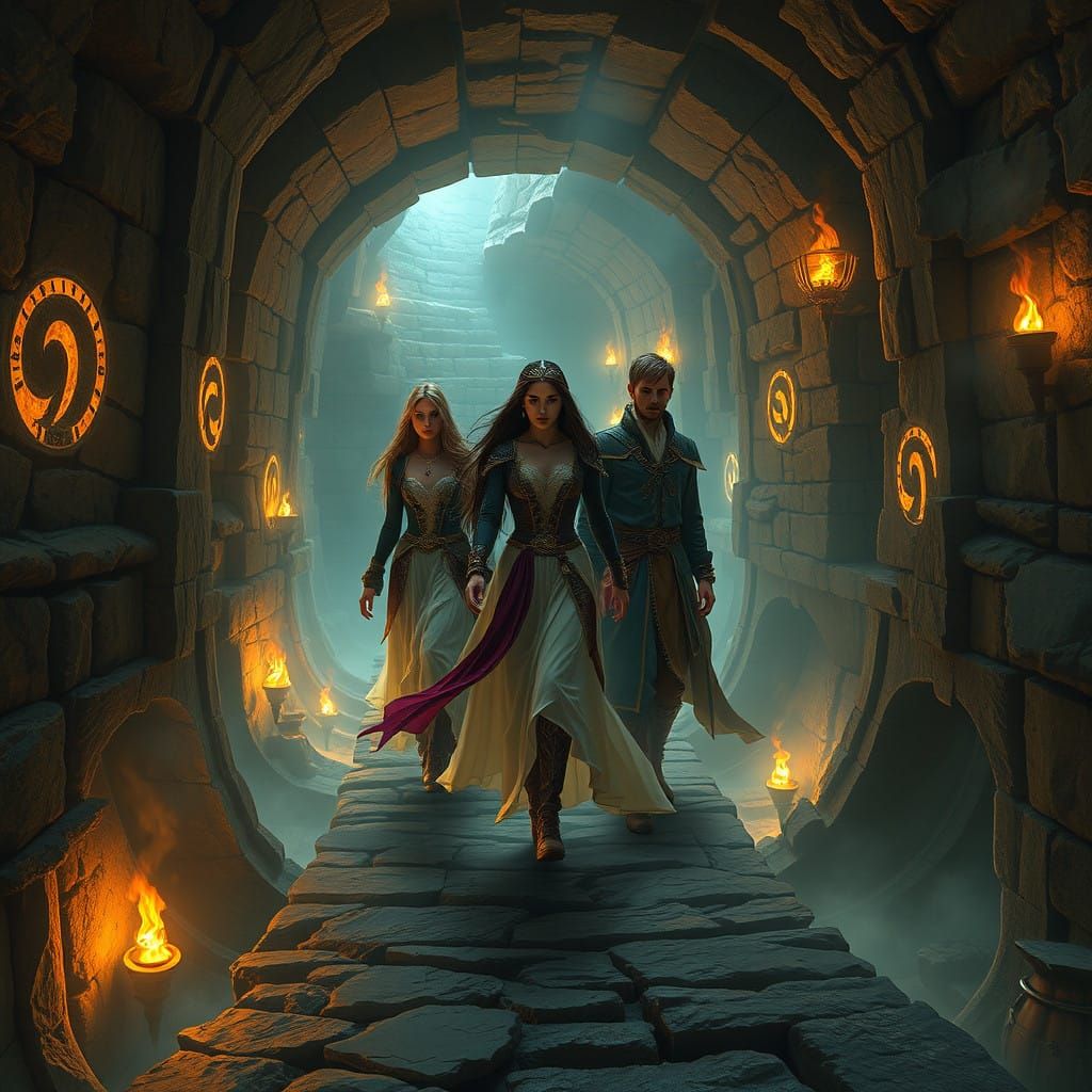 Fantasy Luminari Enter Ancient Labyrinth in Mystic... - AI Art