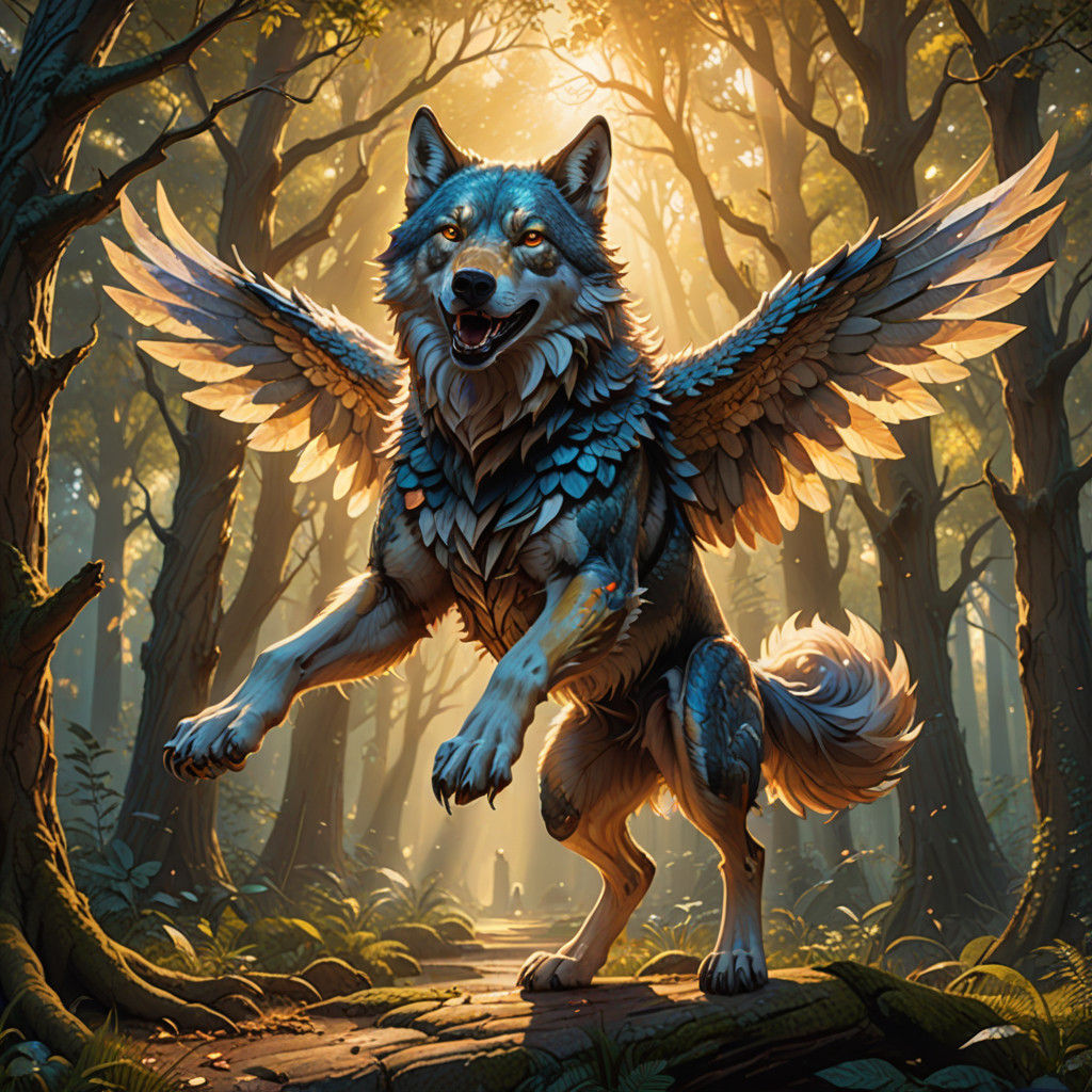 Um imenso lobo saltando no ar - Majestic Wolf Leaps at Lumin...