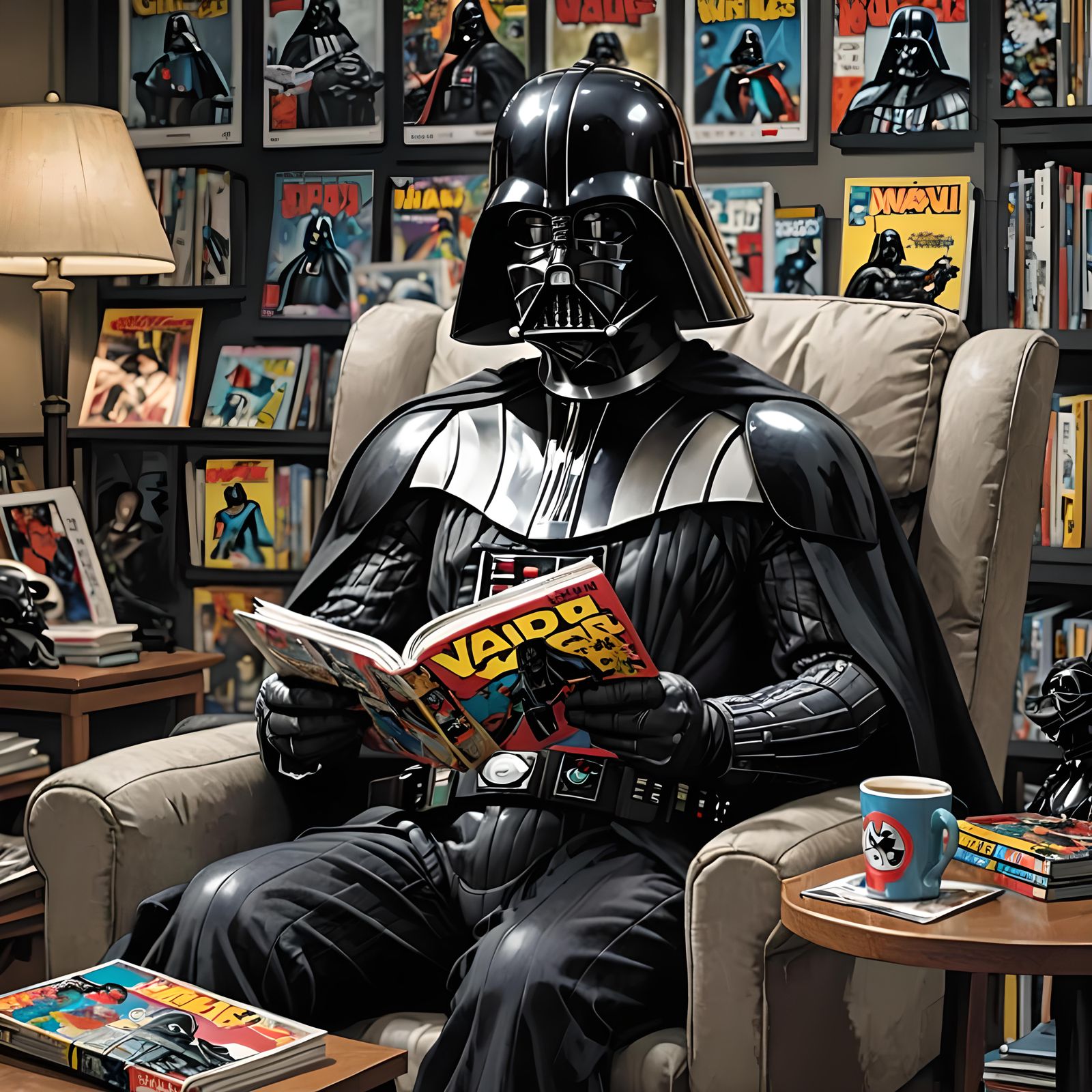 Darth Vader reading comic books - AI Generated Artwork - NightCafe Creator