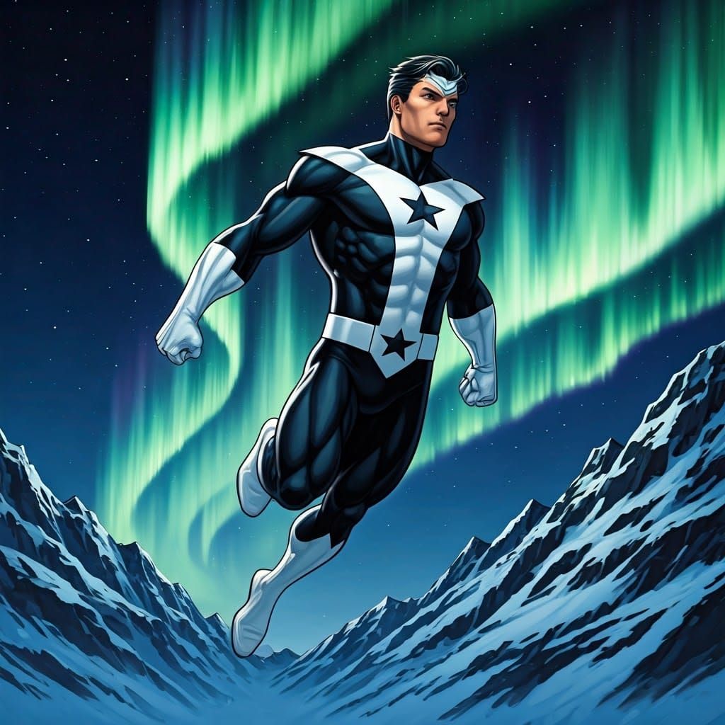 Mutant Hero Northstar Soars Under the Aurora Borea... - AI Art