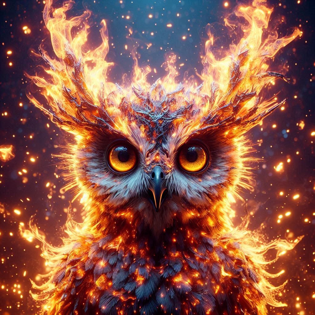 fire owl!!! Flames, sparks, backlit, epic - AI Generated Artwork ...