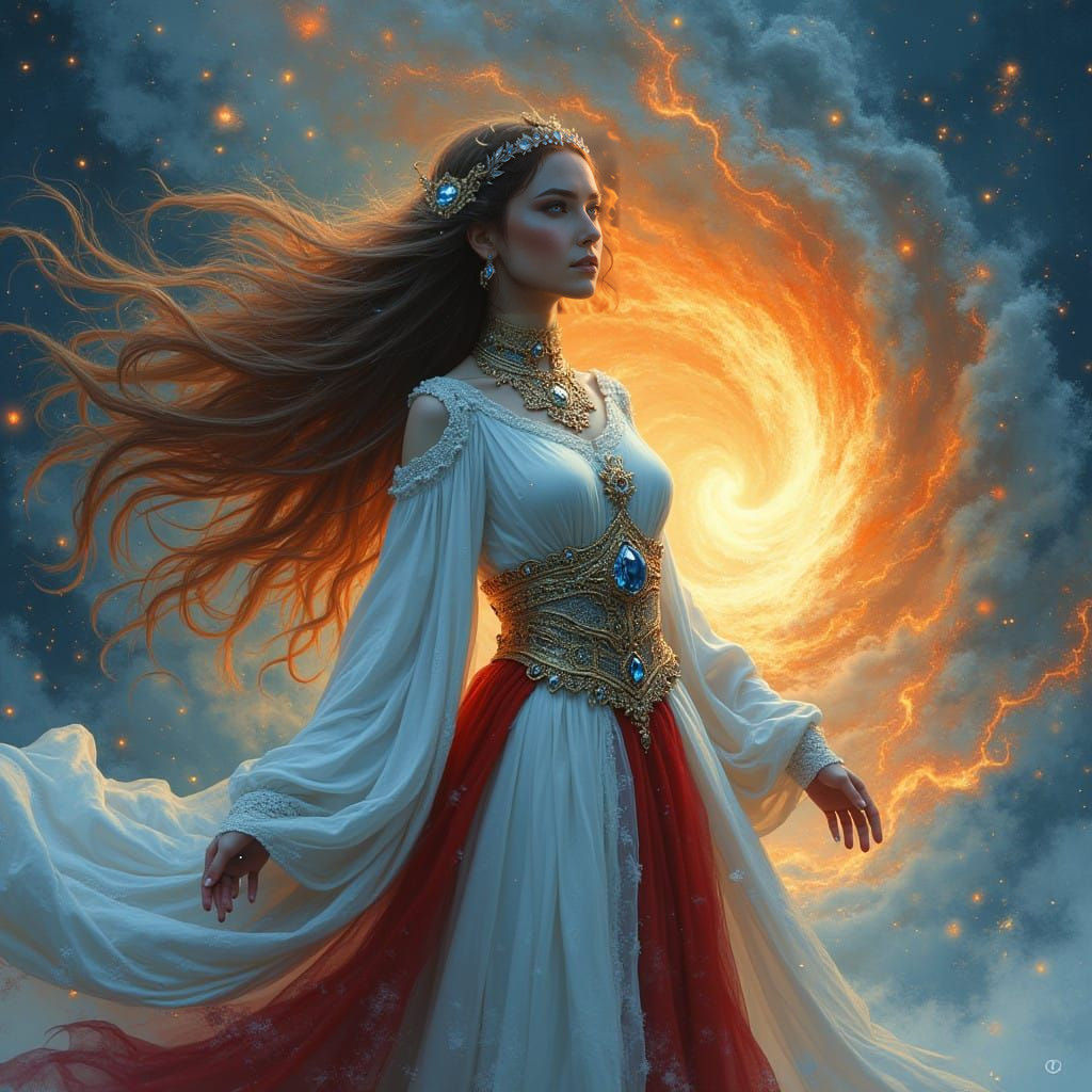 Goddess of ice and fire - Surreal Goddess of Balance and Dua...