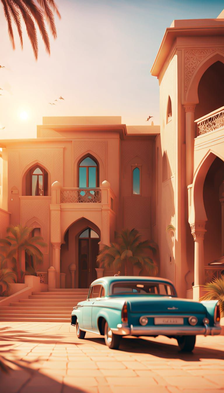 Luxurious Saudi Villa on Moving Day in Vibrant Des... - AI Art