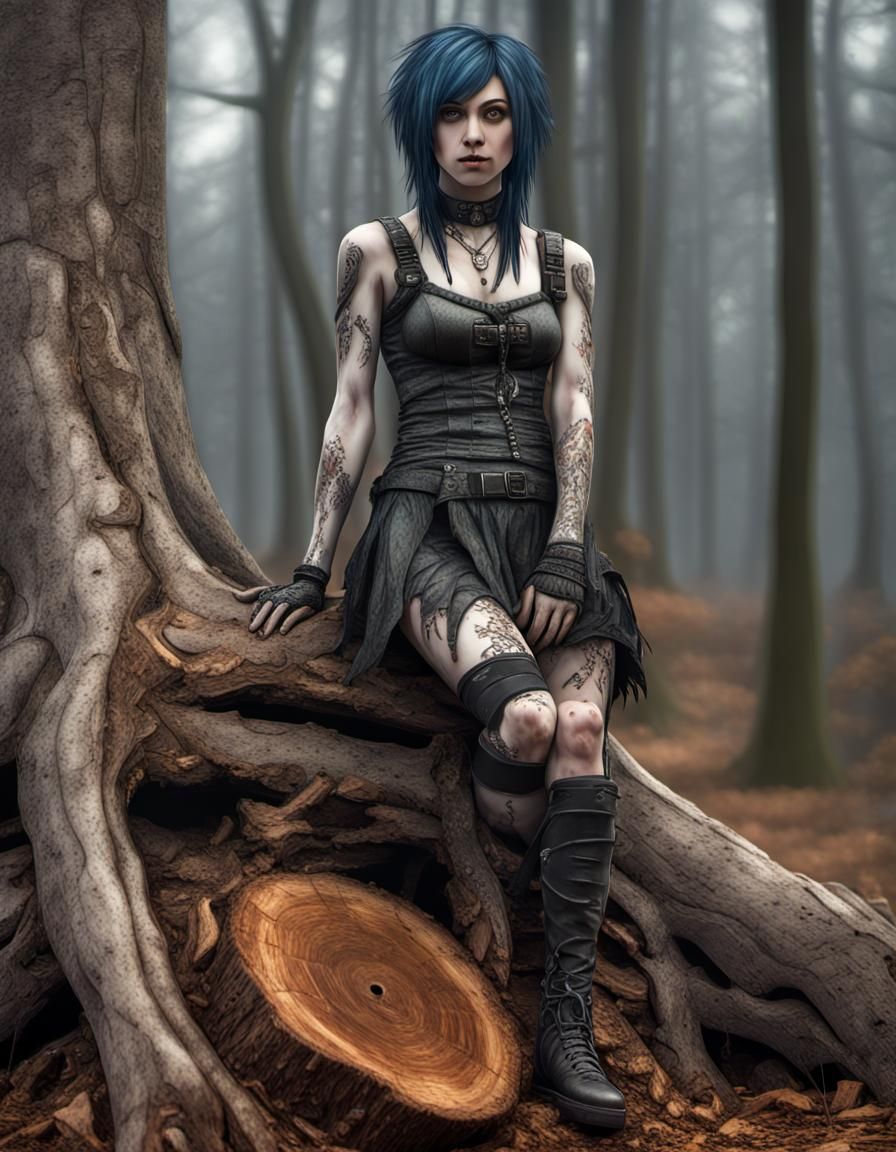 Gorgeous emo goth women from 2000 perfect body :: winner pose, one leg ...