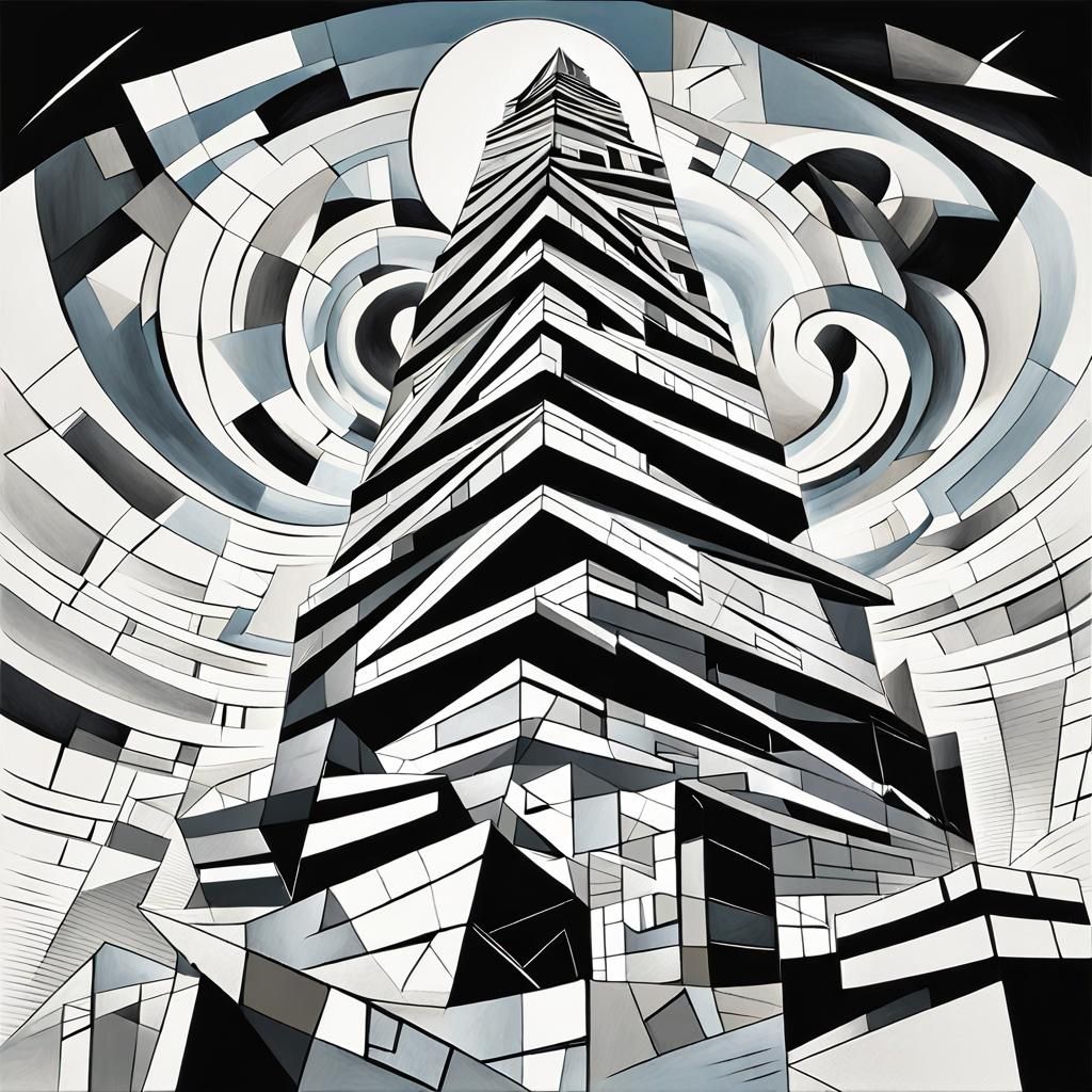 Black tower, white fog, Picasso - AI Generated Artwork - NightCafe Creator