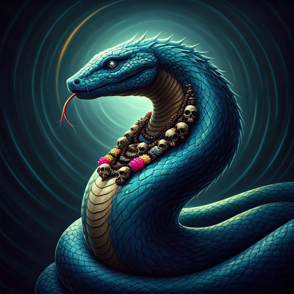 Majestic Lord Shiva Serpent in Iridescent Blues an... - AI Art