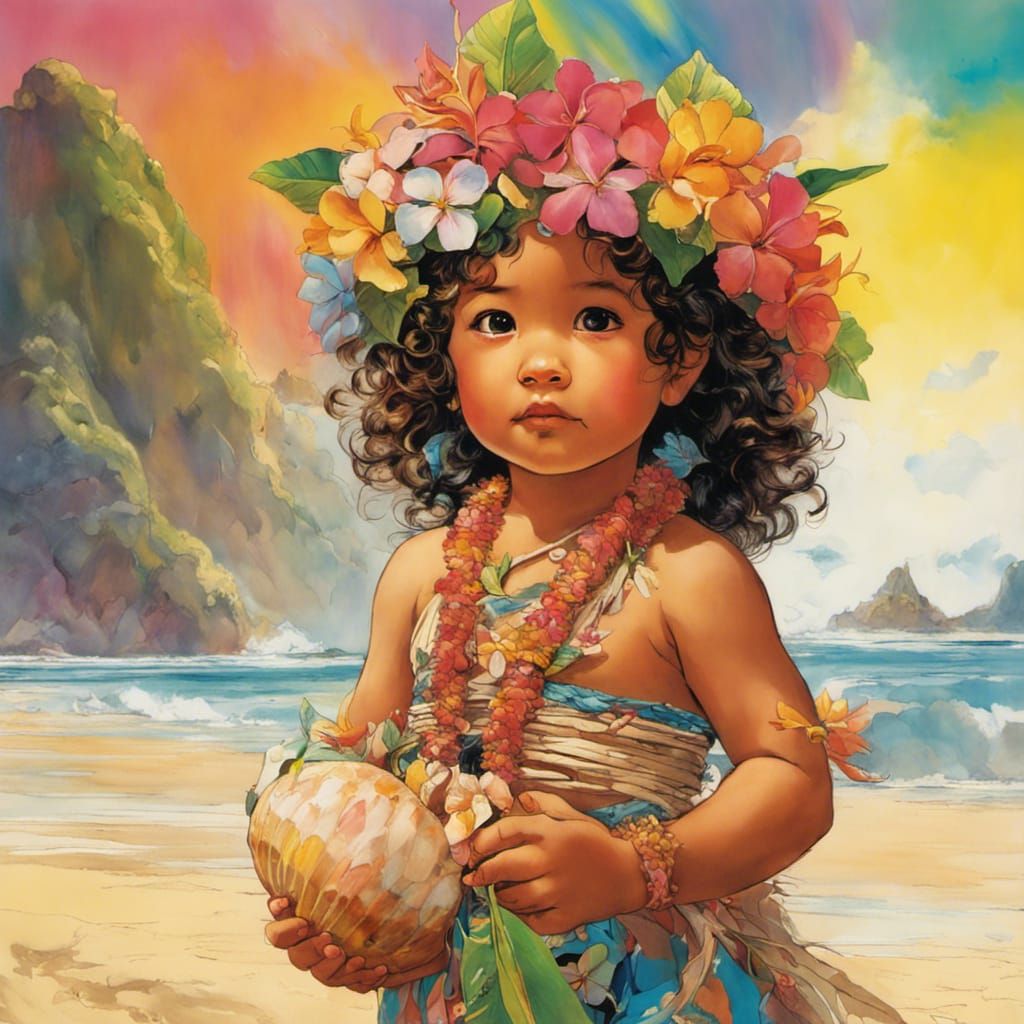 Baby Moana - Adorable Polynesian Baby Girl with Rainbow Shel...