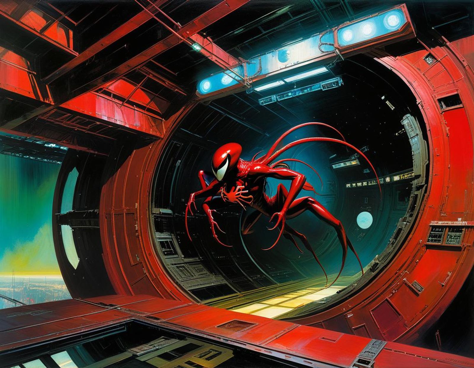 Flesh Abomination Red Symbiote Infection Space Station Hanger - AI ...