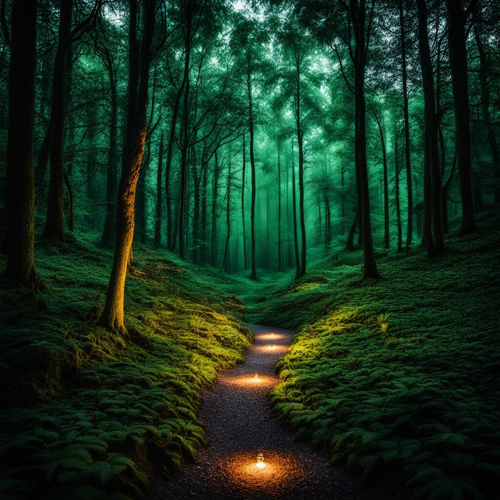 soflty lit path in forest - AI Generated Artwork - NightCafe Creator