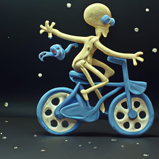 A skeleton riding an Octopus-bike in space, character design made with ...