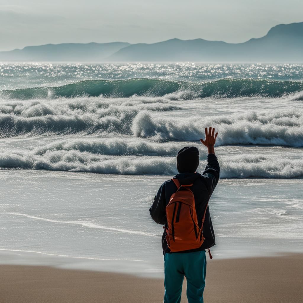A person waving at the ocean - AI Generated Artwork - NightCafe Creator