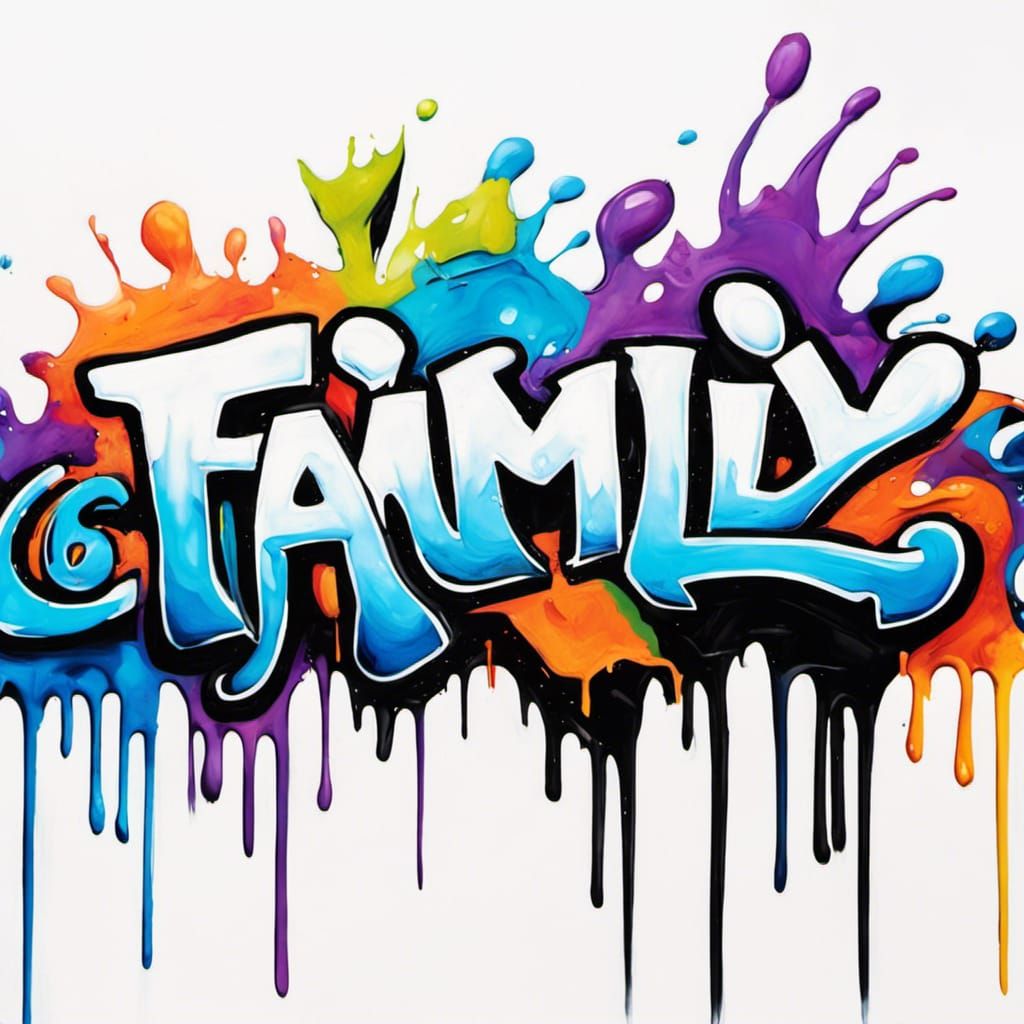 the word "family" graffiti art, splash art, street art, spray paint ...