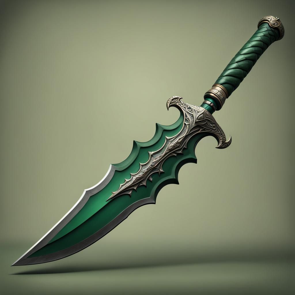 Curved assassin dragon dagger in a hunter green with a black blade - AI ...