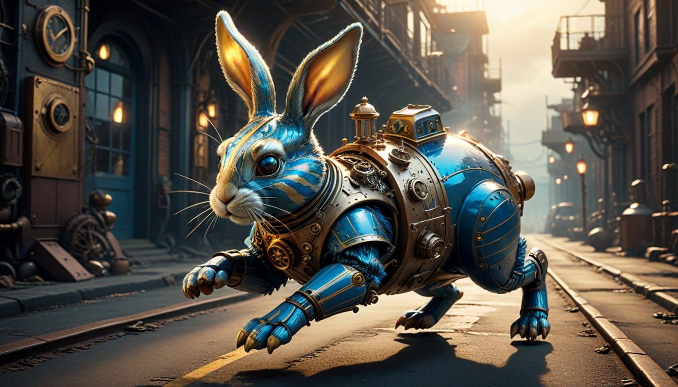 Steampunk Easter Bunny Hopping Down A City Street On Covazak Hamlet On ...