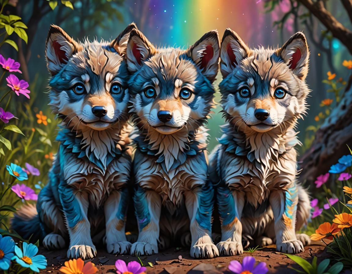 Triplet Wolf Pups - AI Generated Artwork - NightCafe Creator