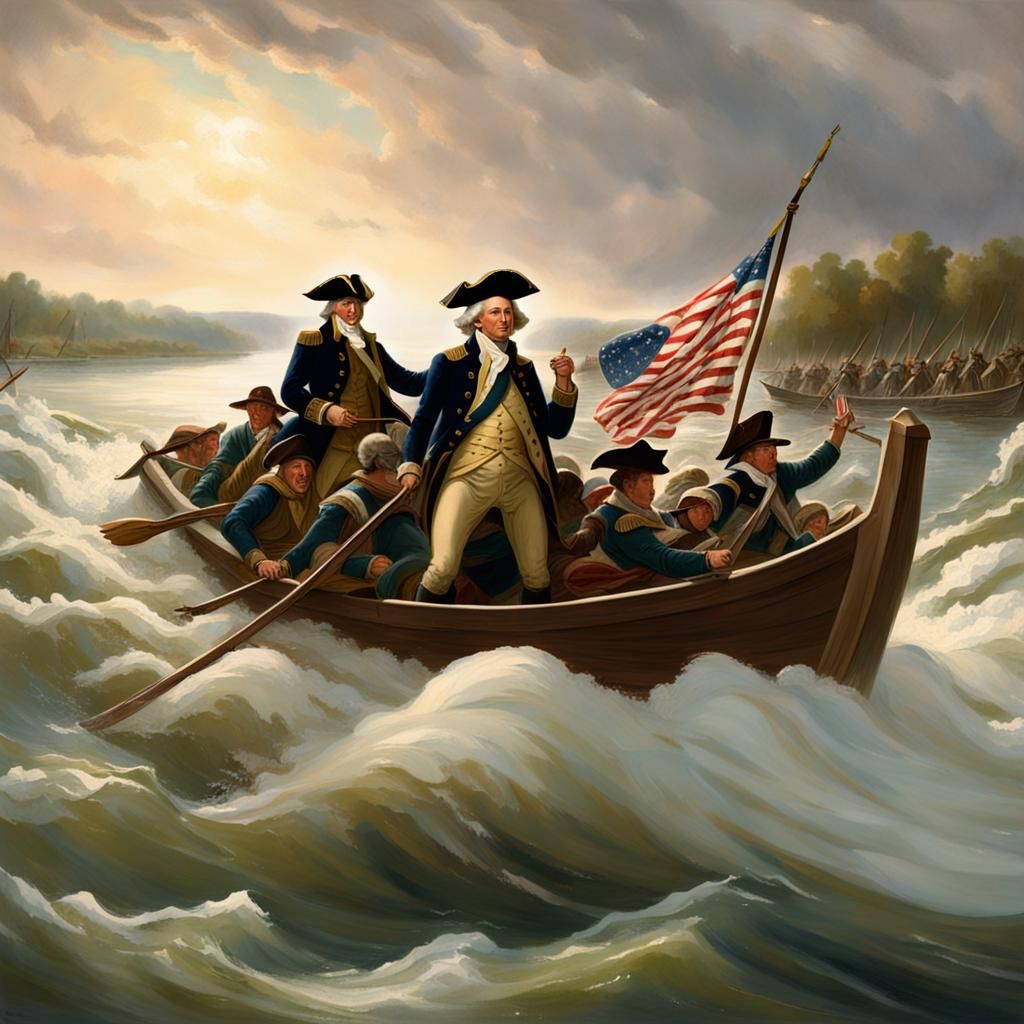 George Washington in Speedboat Crossing Delaware - AI Art