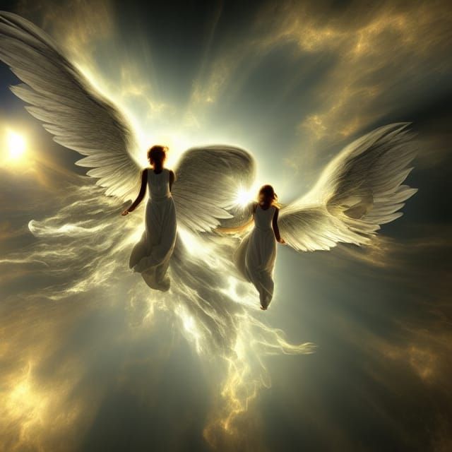 Angels descending from Heaven - AI Generated Artwork - NightCafe Creator