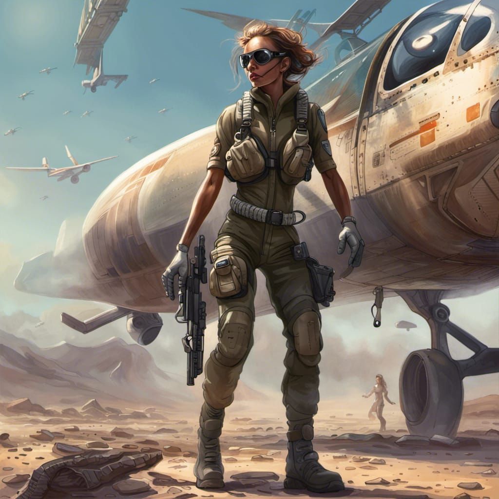Hyper-realistic, detailed photo of a futuristic female fighter pilot ...