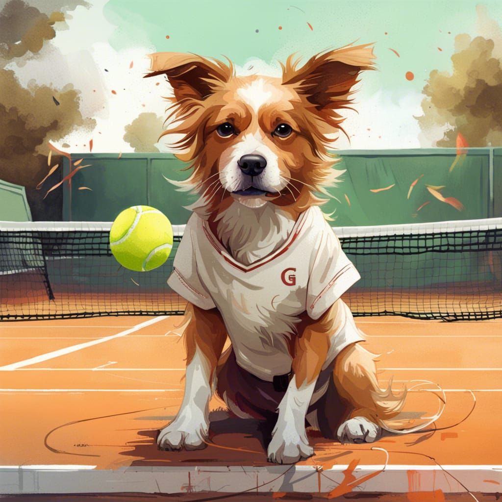 Portrait of adorable dog playing tennis by Awwchang and CGSociety and ...