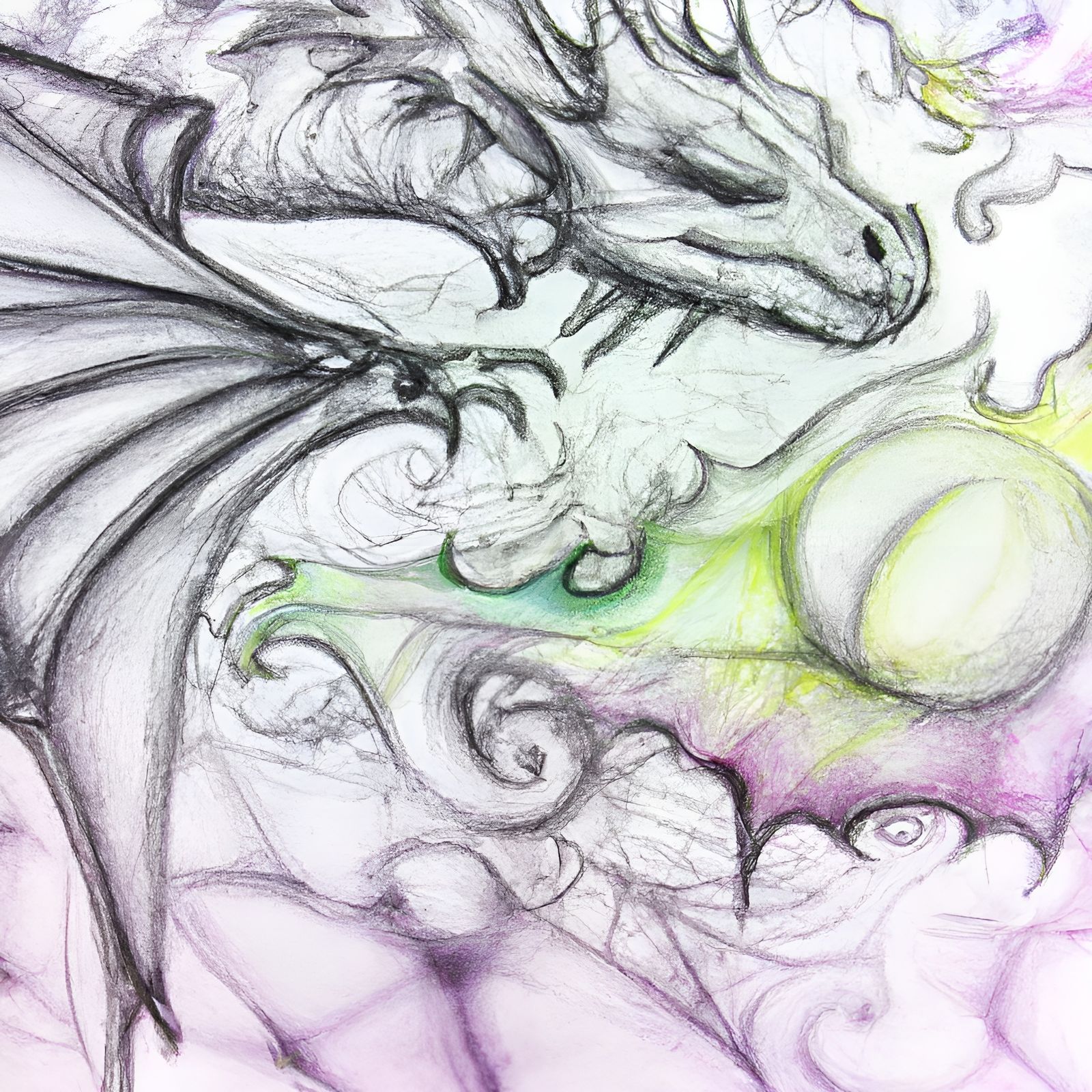 Dragon , 🐉 ; (pencil sketch!) ; Psychedelic cosmos ; light reflections ...