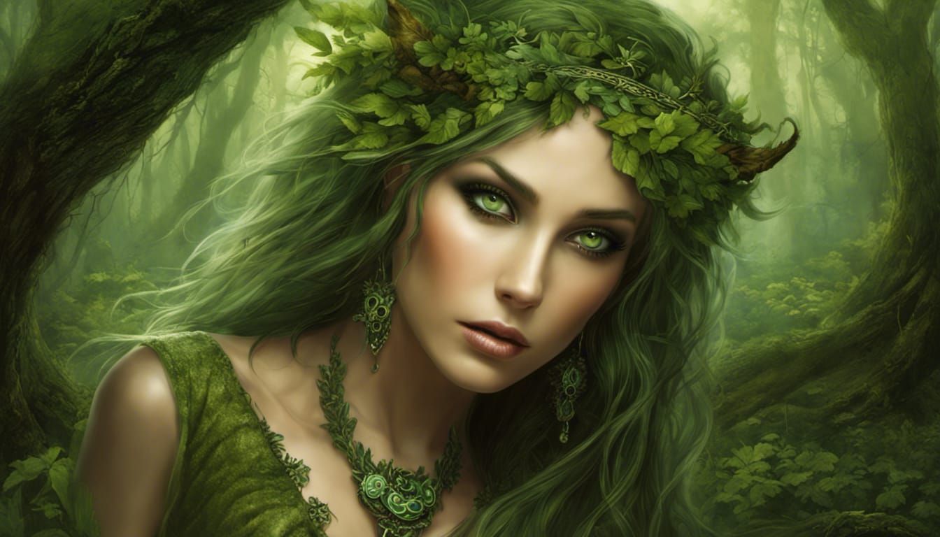 hauntingly beautiful Dryad, beautiful face, looking into camera, Smooth ...