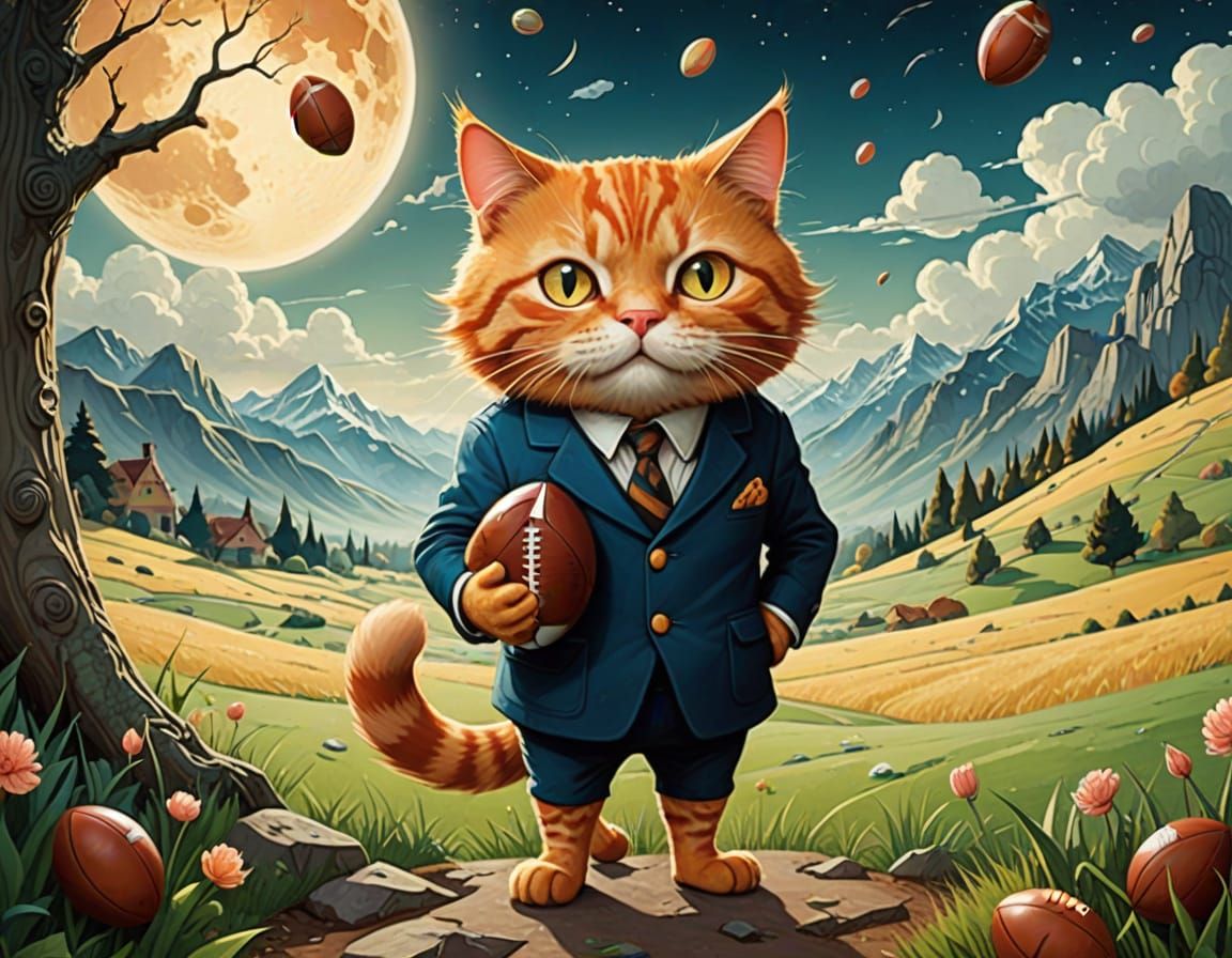 ginger cat dressed as rugby coach - ginger cat dressed as r...