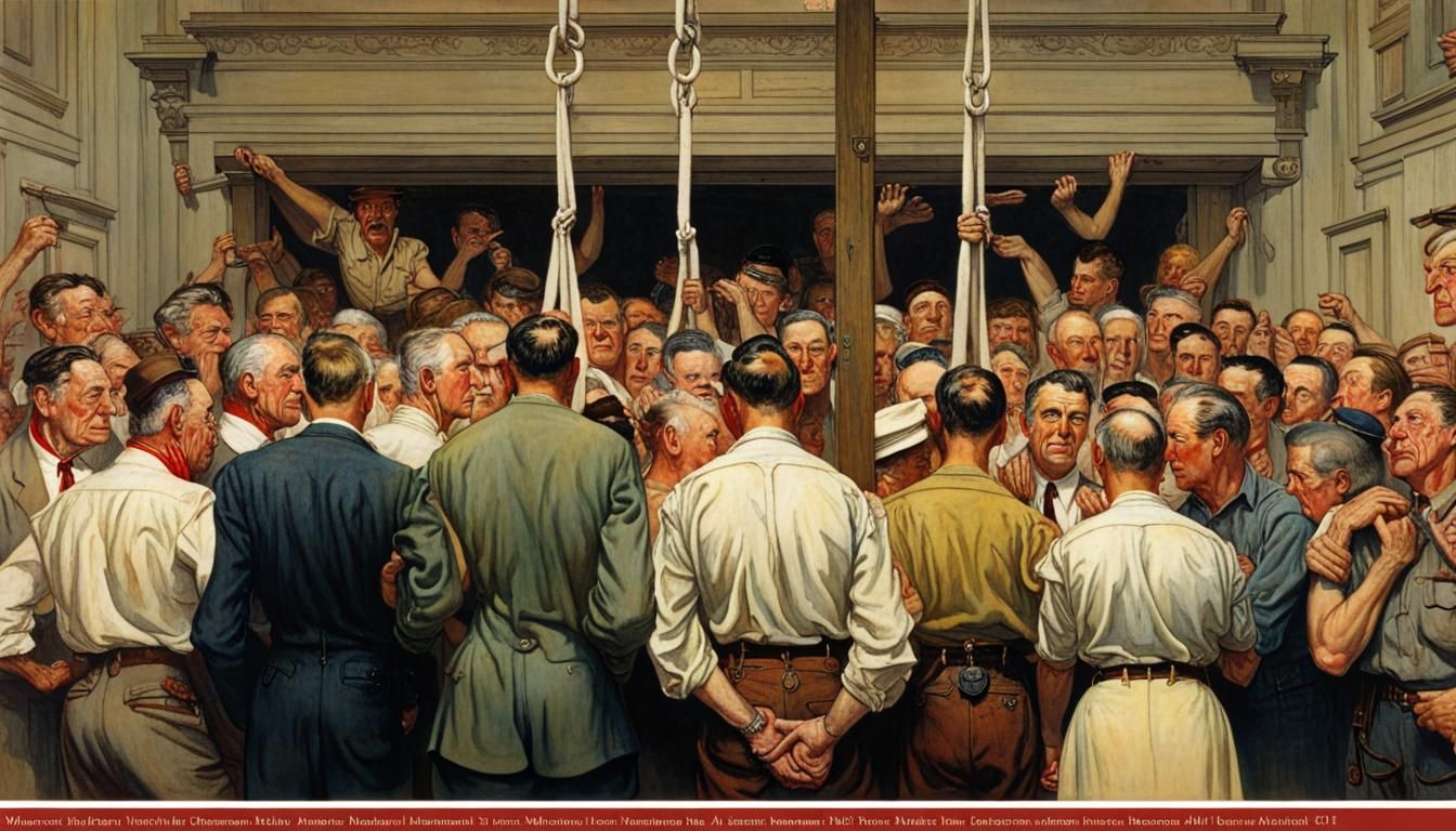 Norman Rockwell, gallows, hanging, crowd - AI Generated Artwork ...