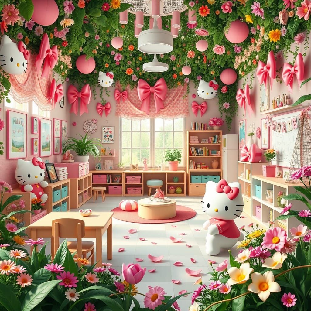 Whimsical Hello Kitty Preschool Classroom in Vibra... - AI Art