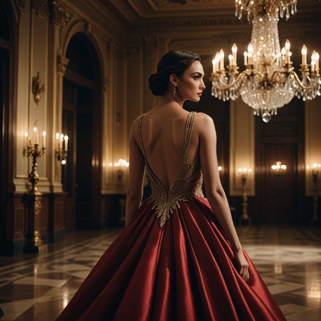 Gal Gadot in Elegant Red Evening Gown, Soft Focus - AI Art