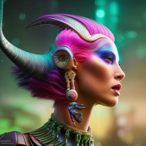 A female alien from a weird and colorful world. - AI Generated Artwork ...