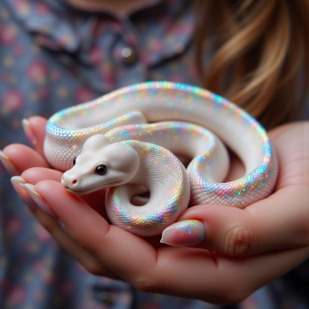 Hyperrealistic Albino Rainbow Python in Crystalize... - AI Art