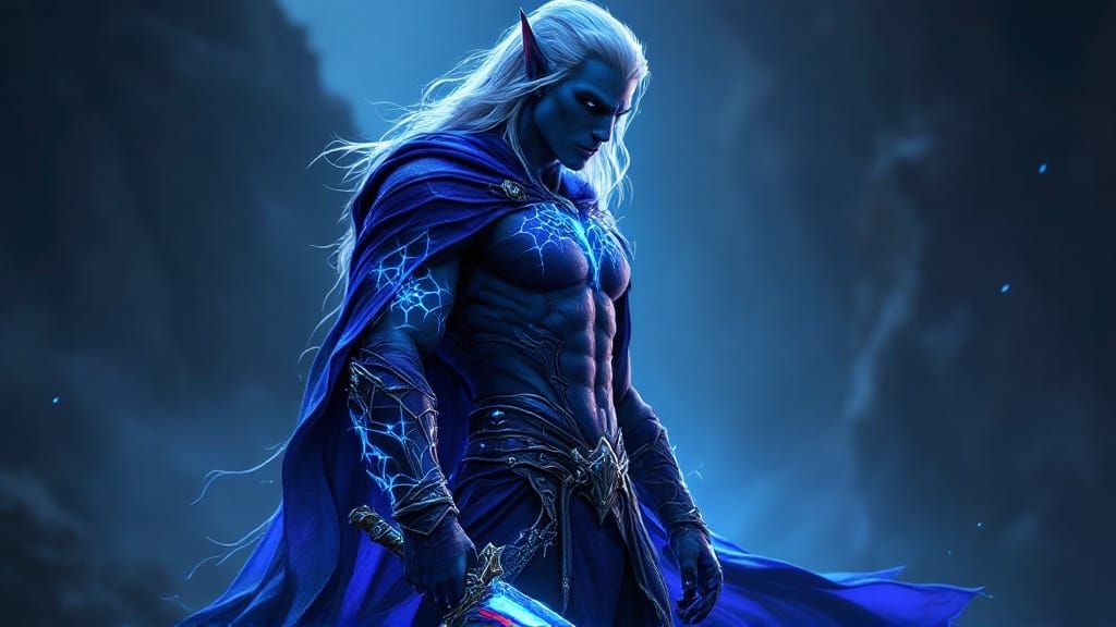 Majestic Dark Elf Warrior in Lavish Violet Armor - AI Art