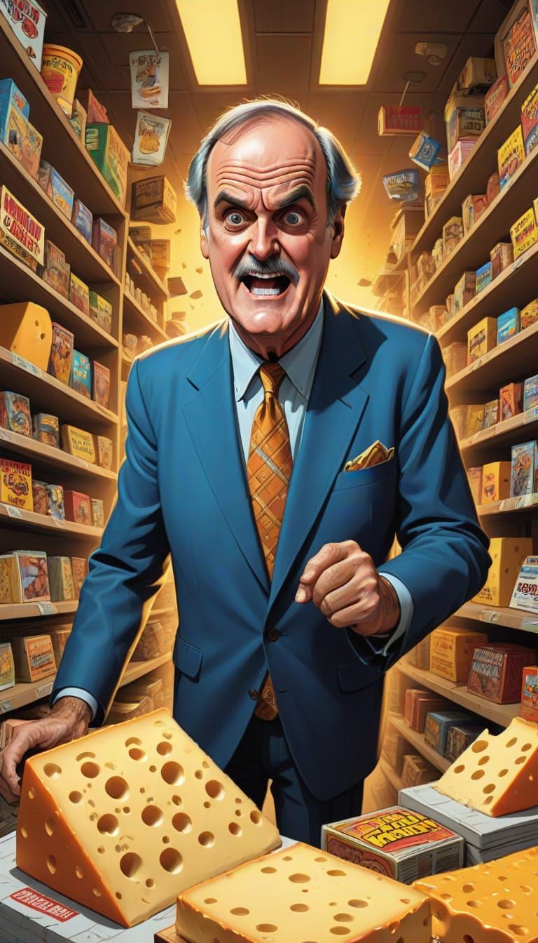 John Cleese Runs a Wacky Cheese Shop in a MAD Maga... - AI Art