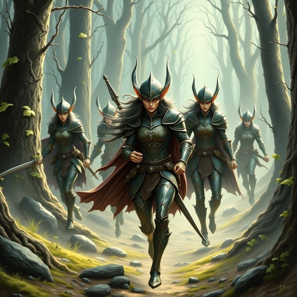 - Elven Warriors Charging into Epic Battle