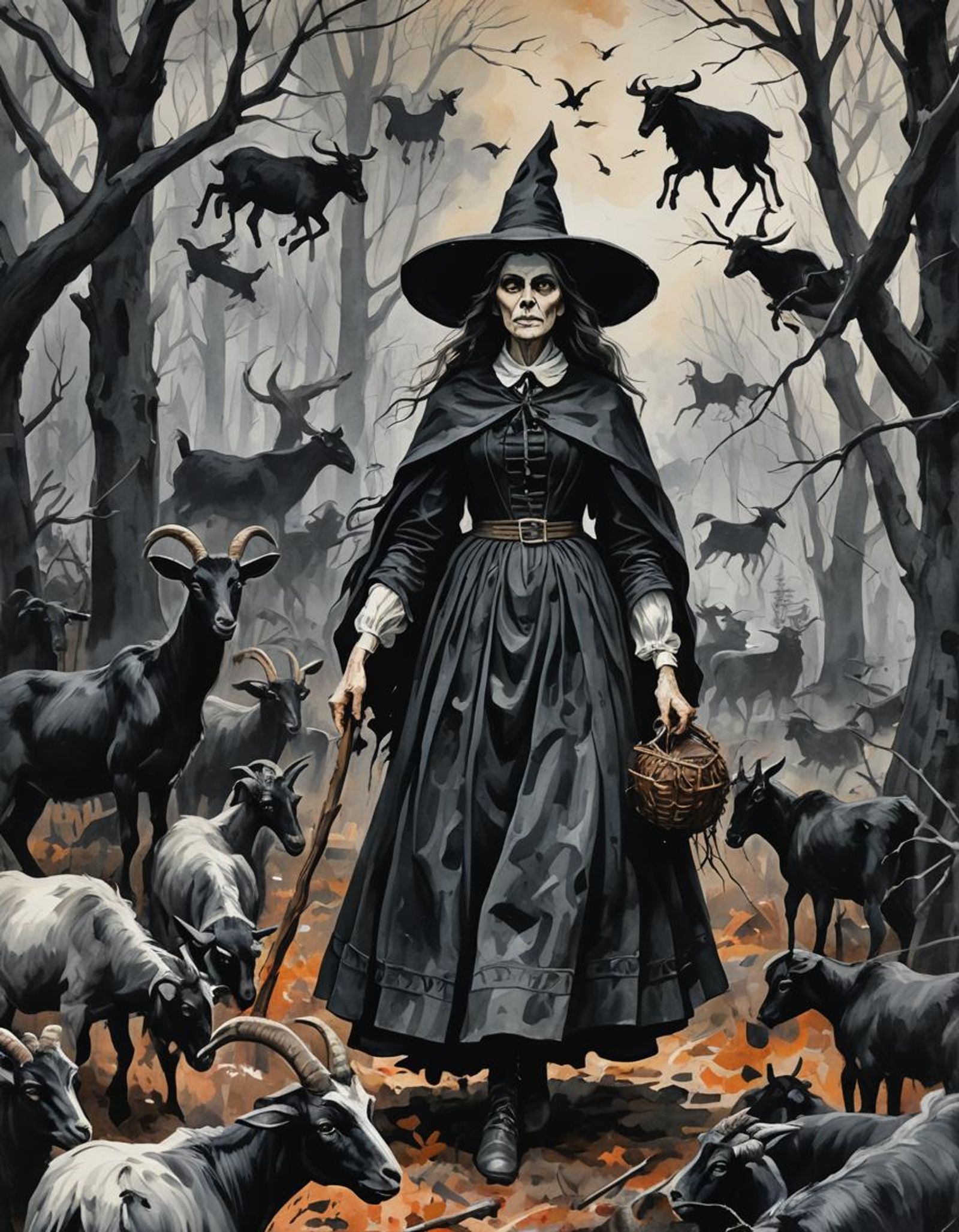 folk-horror puritan new-england witch with haunted creepy farm dead ...