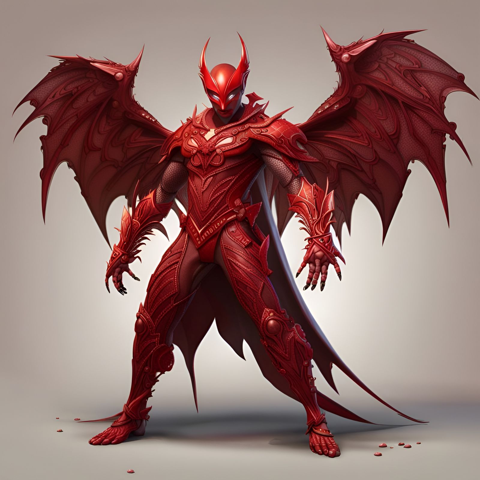 In A blood red Full Body Outfit. with bat wings. claws for hands - AI ...