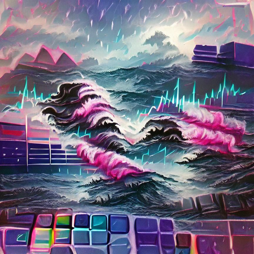 Synthwave inspired waves crashing on a stormy ocean. - AI Generated ...