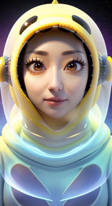 Lady in Minions Kigurumi with Hyperspace Backgroun... - AI Art