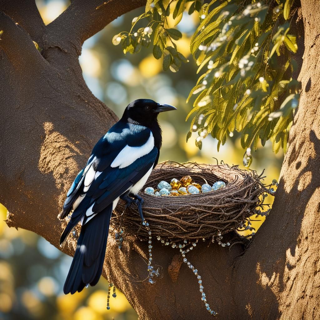 Magpie treasures - AI Generated Artwork - NightCafe Creator