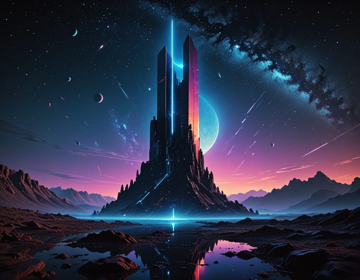 city of 2100 - Futuristic Monolith in a Desolate Cosmos