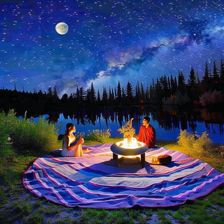 Romantic midnight picnic under a starry night sky - AI Generated ...