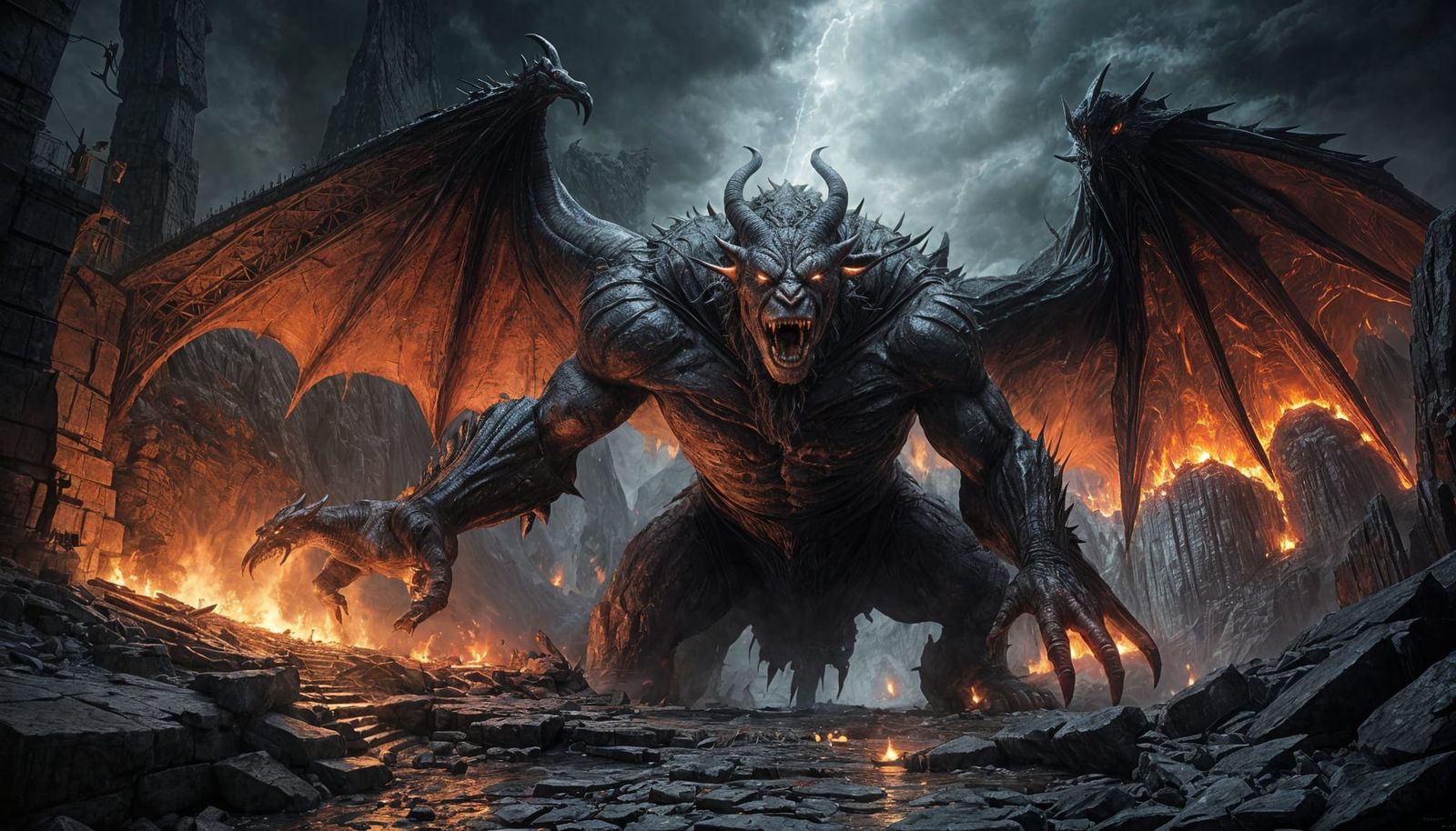 Epic Dark Fantasy Battle in Moria Bridge - AI Art