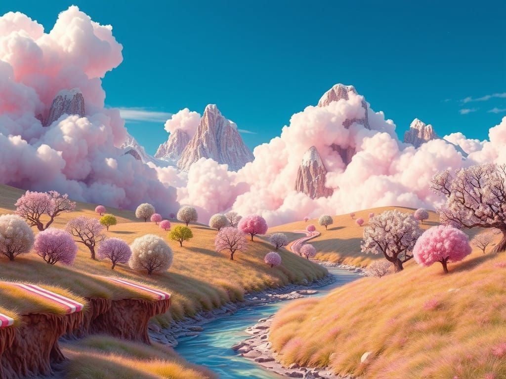Sugary Paradise of Cotton Candy Mountains and Gumm... - AI Art