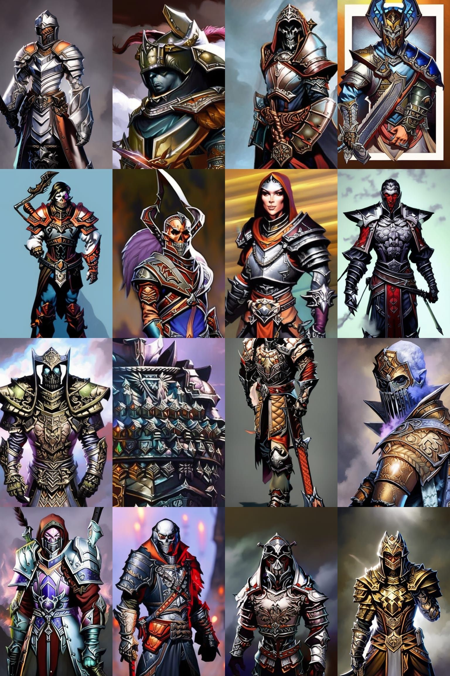 DND character portrait of friendly skeleton paladin, wearing patchwork ...