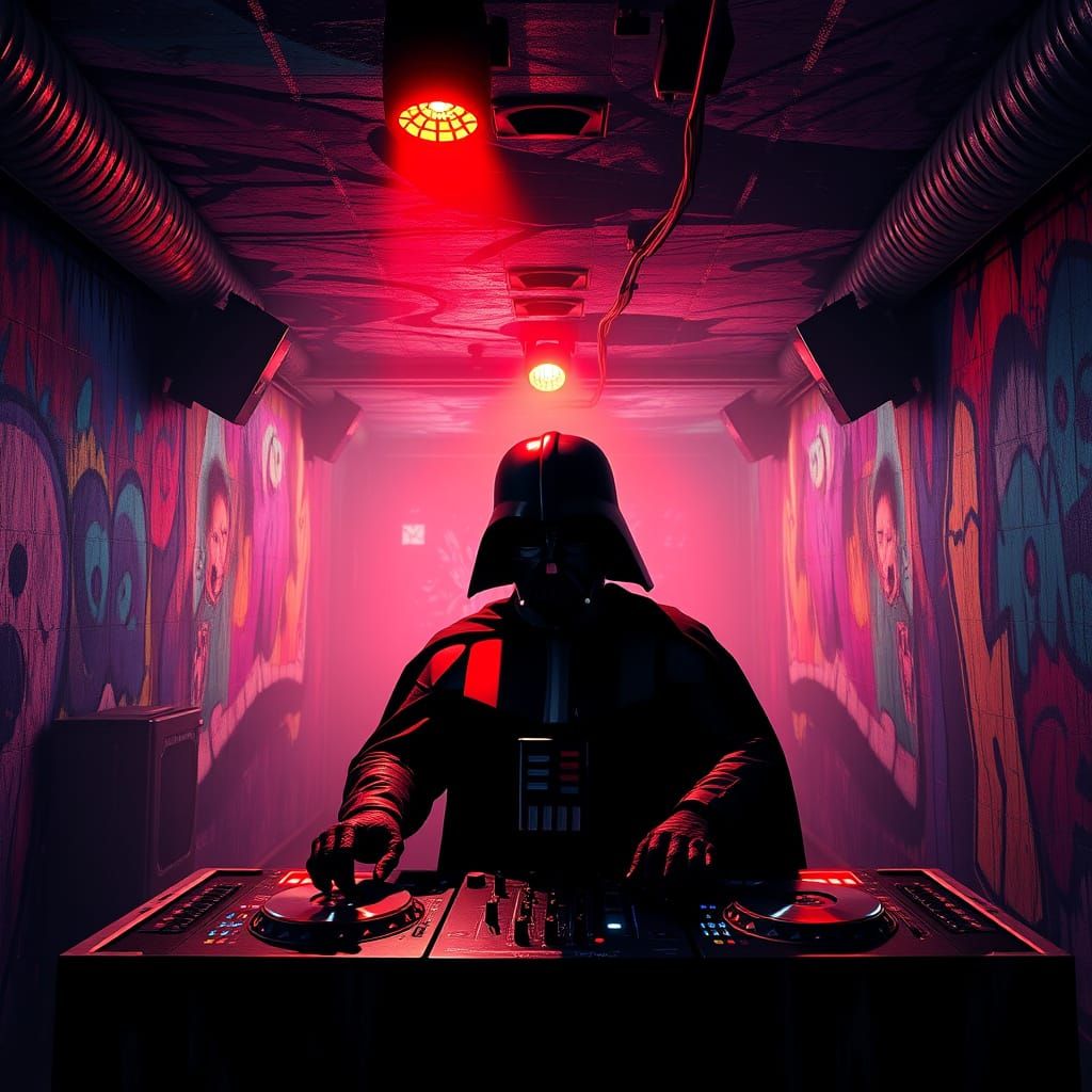 Dark Rave Club Scene with Darth Vader DJ - AI Art