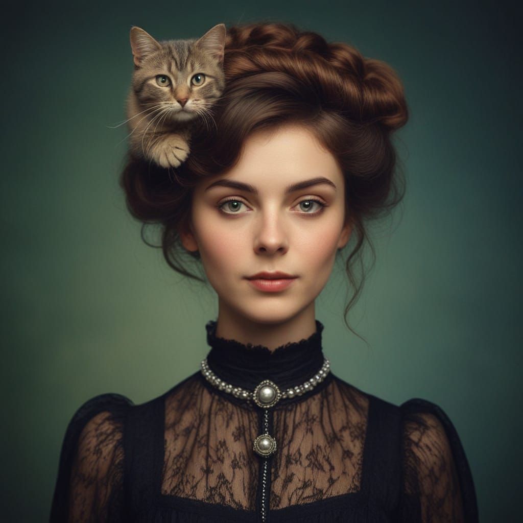 Mirabelle and her feline accessory - Edwardian Lady with Fel...